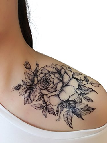 DaLin 4 Sheets Temporary Tattoos for Men Women Flowers Collection (Black Rose)
