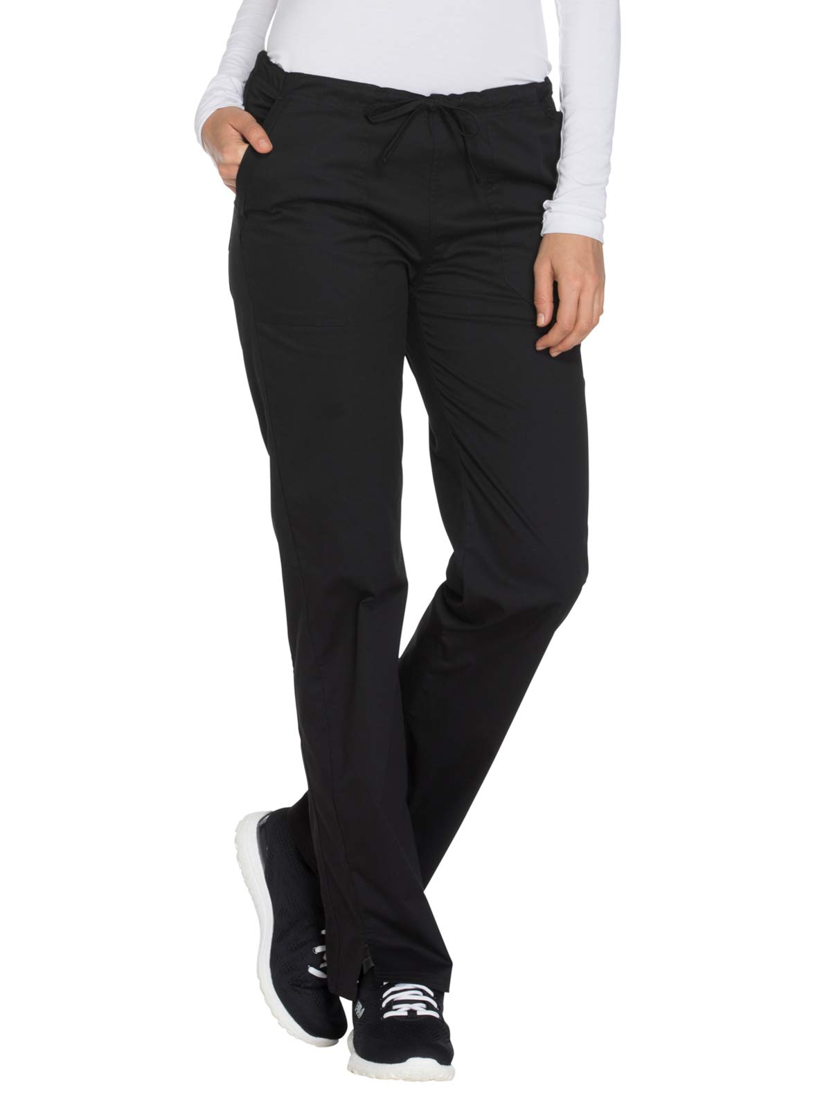 Cherokee Women Scrubs Pant Workwear Core Stretch Mid Rise Straight Leg Drawstring WW130T, M Tall, Black