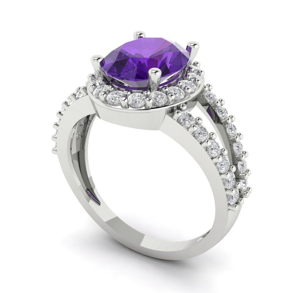 Clara Pucci 2.21ct Oval Cut Solitaire Halo split shank Natural Amethyst gemstone designer Modern Statement Ring Solid 14k White Gold