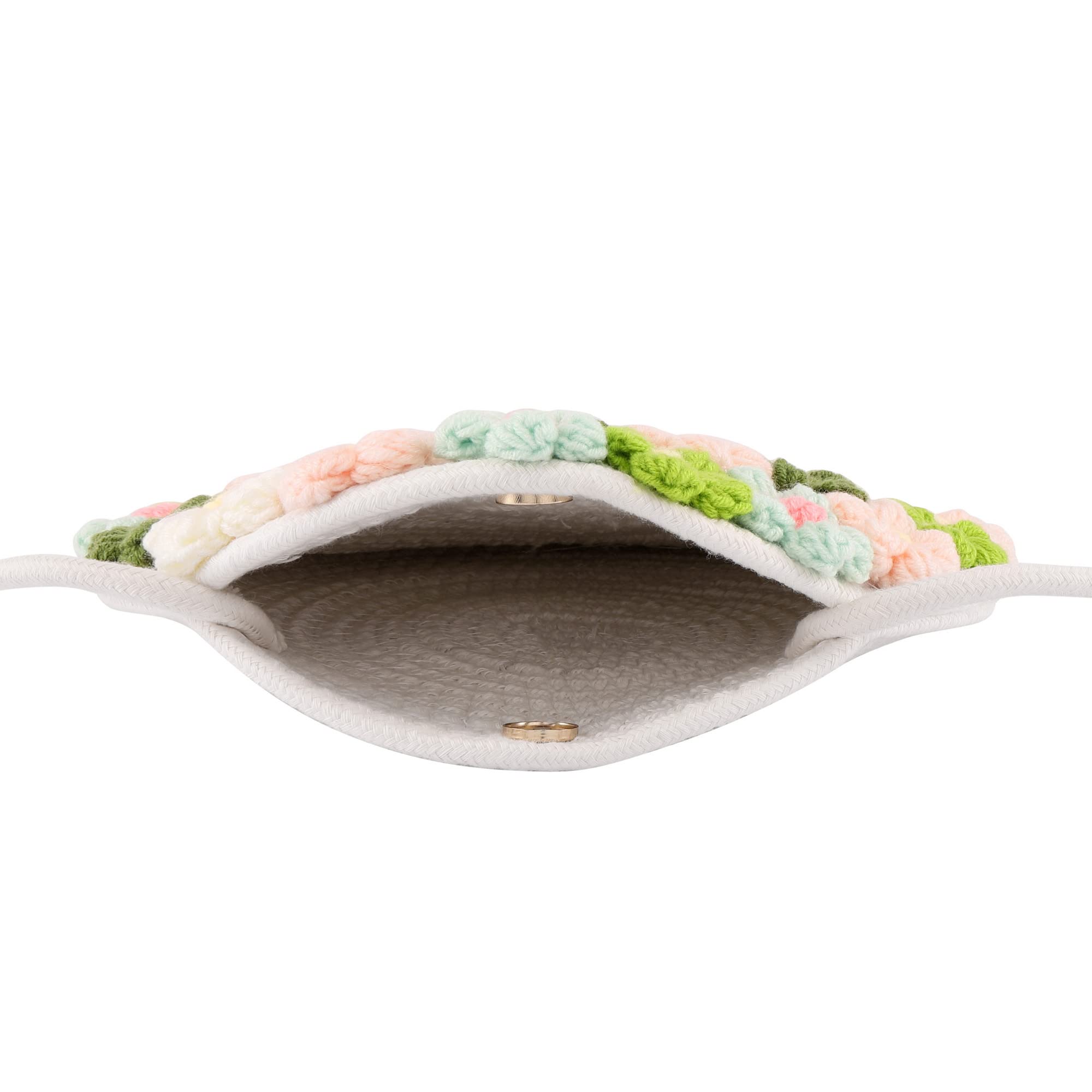 CHIC DIARY Handwoven Crossbody Handbag for Women Summer Beach Flower Shoulder Bag Small Cotton Crochet Round Purse (White)