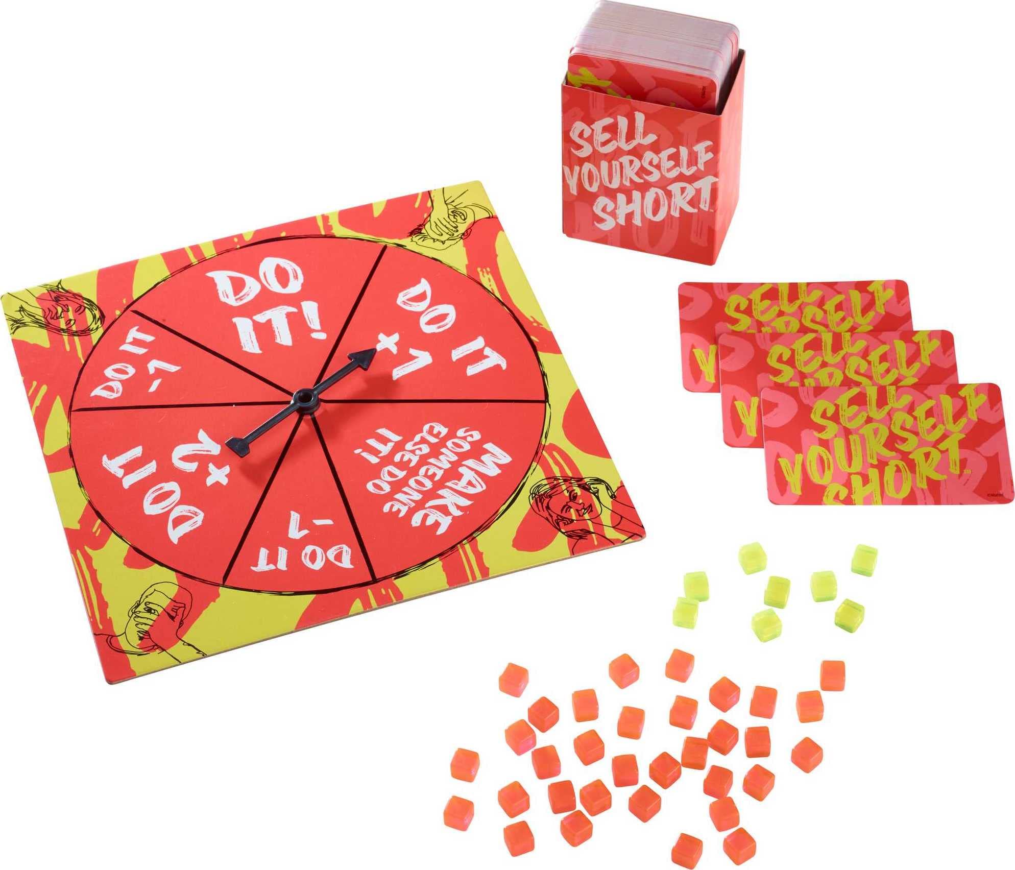 Mattel Games Sell Yourself Short, Hilarious Party Game for Adults and Teens, with Spinner, 112 Cards and 41 Tokens, Makes a Great Gift for 14 Year Olds and Up