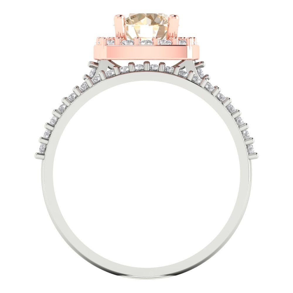 Clara Pucci 2.25ct Round Cut Halo Solitaire Natural Morganite Engagement Promise Anniversary Bridal Ring Band set 14k White Rose Gold 7.5