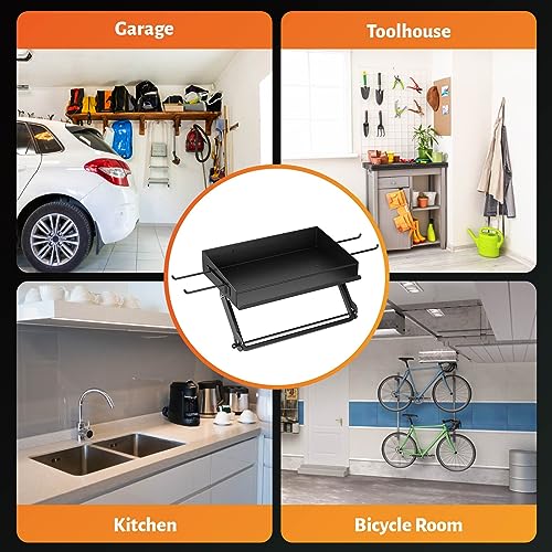 Lorbro Garage Paper Towel Holder, Paper Towel Holder Wall Mount with Shelf One Hand Tear, Garage Organization and Storage with 4 Detachable Hooks, Holds 50 lbs, for Quick Clean Station, Workshop