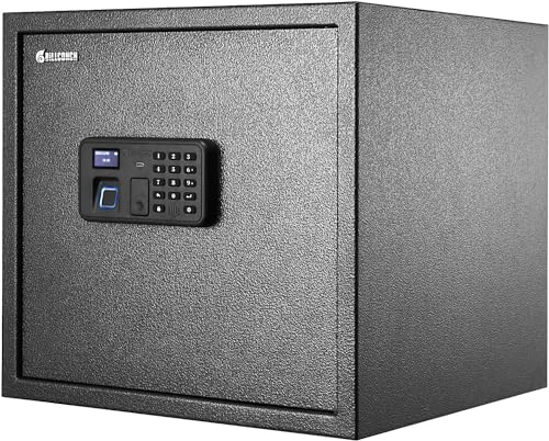 BILLCONCH Gun Safe with 6 Pistol Safe Holders - Biometric Pistol Safe with Display and Voice Prompt, Automatic Locking Tabs | Detachable Shelf and Foldable Gun Racks for Handgun Safe (1.4 Cubic Feet)
