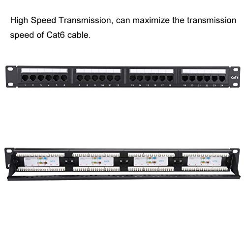 FECAMOS CAT6 Patch Panel, Data Patch Panel High Strength 24 Port Steel Neatly Arranged for Modular Equipment
