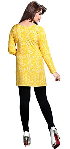 Maple Clothing Indian Kurti Top Tunic Printed Women's India Clothes (Yellow, 5XL)