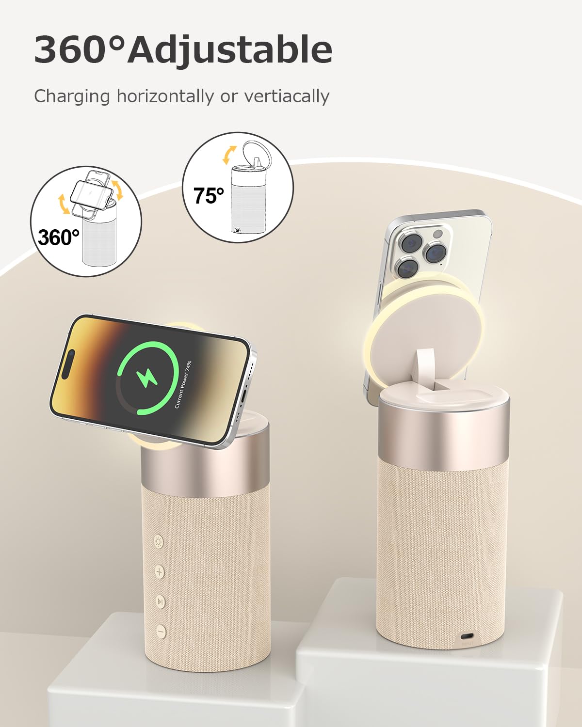 COLSUR Bluetooth Speaker with Night Light, Magnetic Wireless Charger, 2 in 1 Wireless Charging Station for iPhone 14/13/12 Series, AirPods Pro/3/2(Gift Ideal)