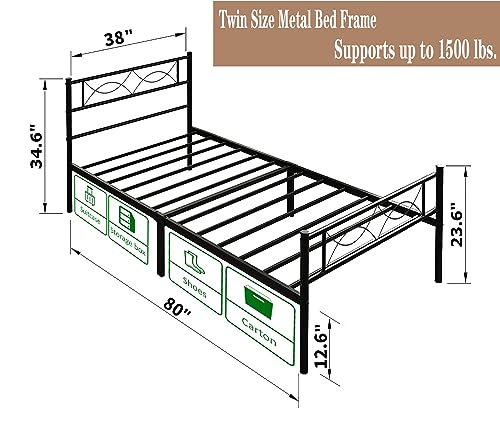 Gustonhon Twin XL Size Metal Bed Frame,Modern Heavy Duty Metal Platform Bed,Sturdy&Easy Assembly, Noise Free Beds with Steel Slats Mattress Foundation,No Box Spring Needed