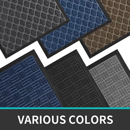 DEXI Door Mat Front Indoor Outdoor Doormat Small Heavy Duty Rubber Outside Floor Rug for Entryway Patio Waterproof Low-Profile,17"x29",Navy Blue