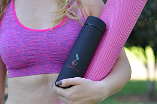 VIBRANT ALL IN ONE Travel Mug - TEA INFUSER Bottle WITH 2 PIECE EXTRA-LONG STEEPER STRAINER MESH FILTER - HOT COFFEE THERMOS - Cold FRUIT INFUSED Water LEAK PROOF Double wall Stainless Steel 16.9 oz