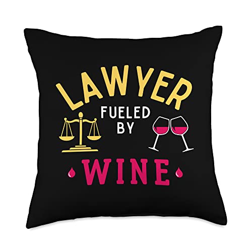 Funny Lawyer Gifts For Women Law Student Fueled by Wine Lover Law School Women Funny Lawyer Throw Pillow, 18x18, Multicolor