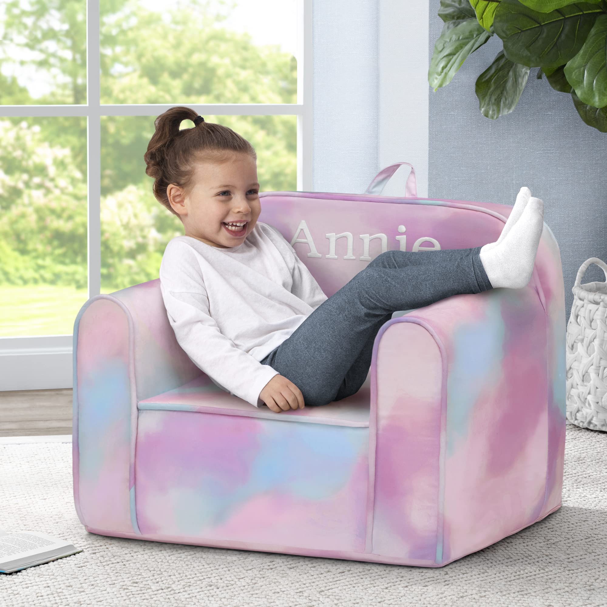 Delta Children Personalized Cozee Chair β Customize with Name β Foam Kids Chair for Ages 18 Months and Up, Tie Dye