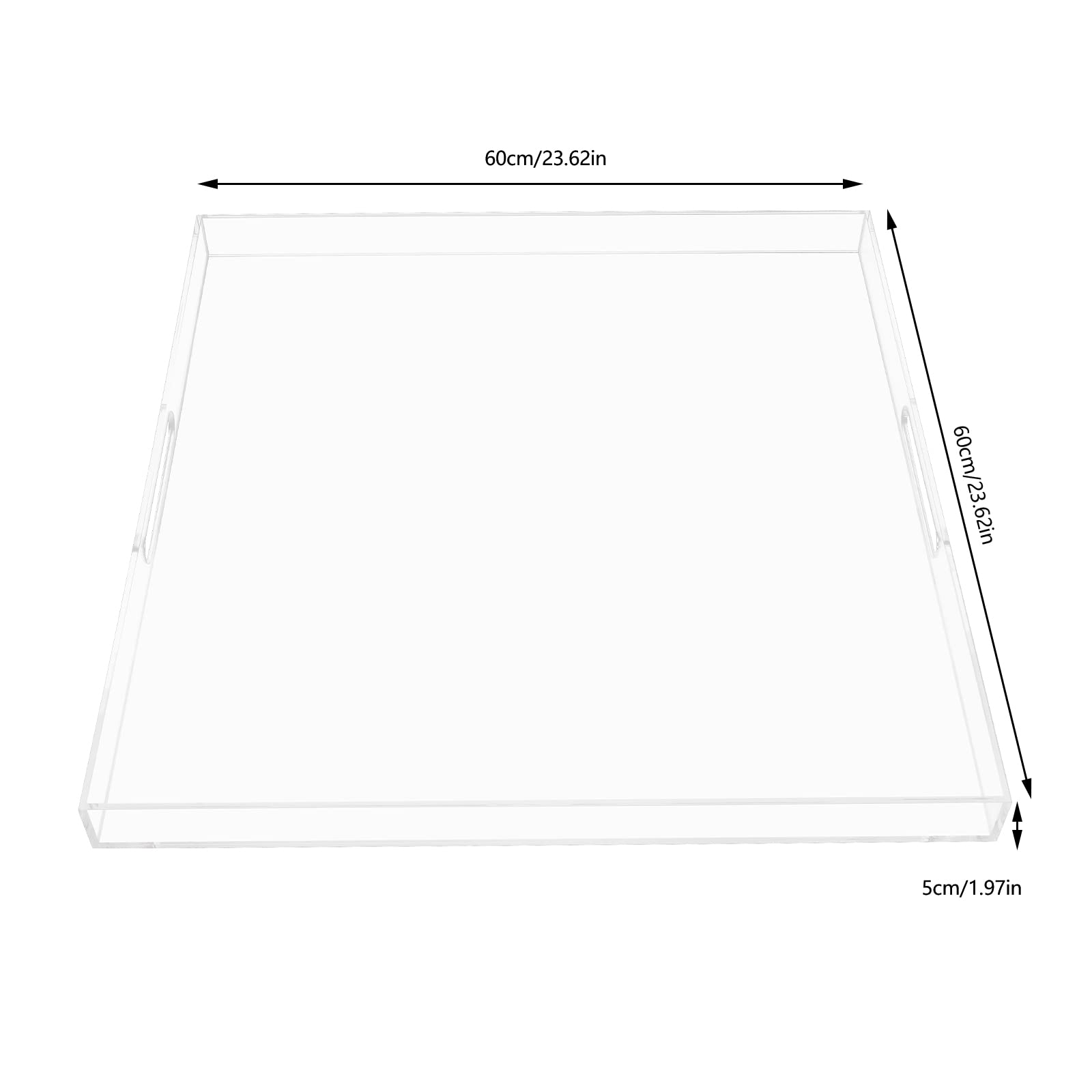 Clear Extra Large Acrylic Serving Tray, Oversize 24x24 Inch -Spill Proof- Decorative Trays Countertop Organiser, Acrylic Tray for Ottoman,Nightstand, Sidetable