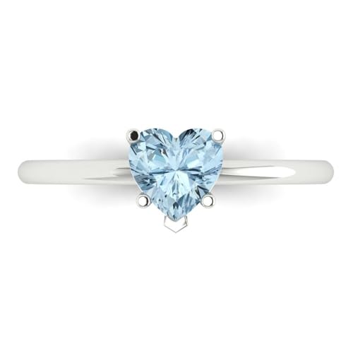Clara Pucci 1.0 ct Heart Cut Solitaire Blue Simulated Diamond 5-Prong Engagement Bridal Promise Anniversary Ring 18K White Gold Size 7