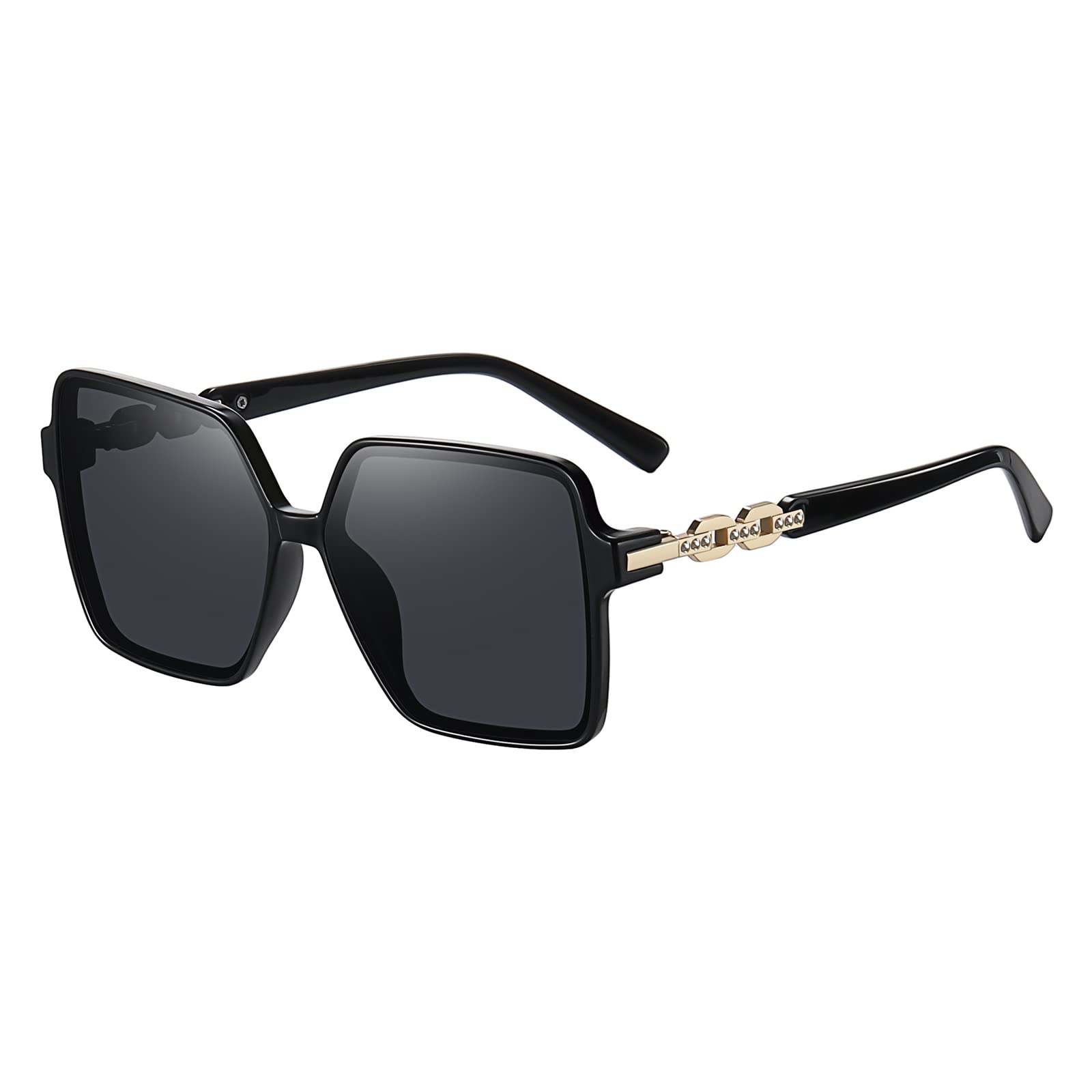 Colrea Trendy Polarized Square Sunglasses for Women Oversized Big Fashion Shades UV Protection CL23001 (Black)