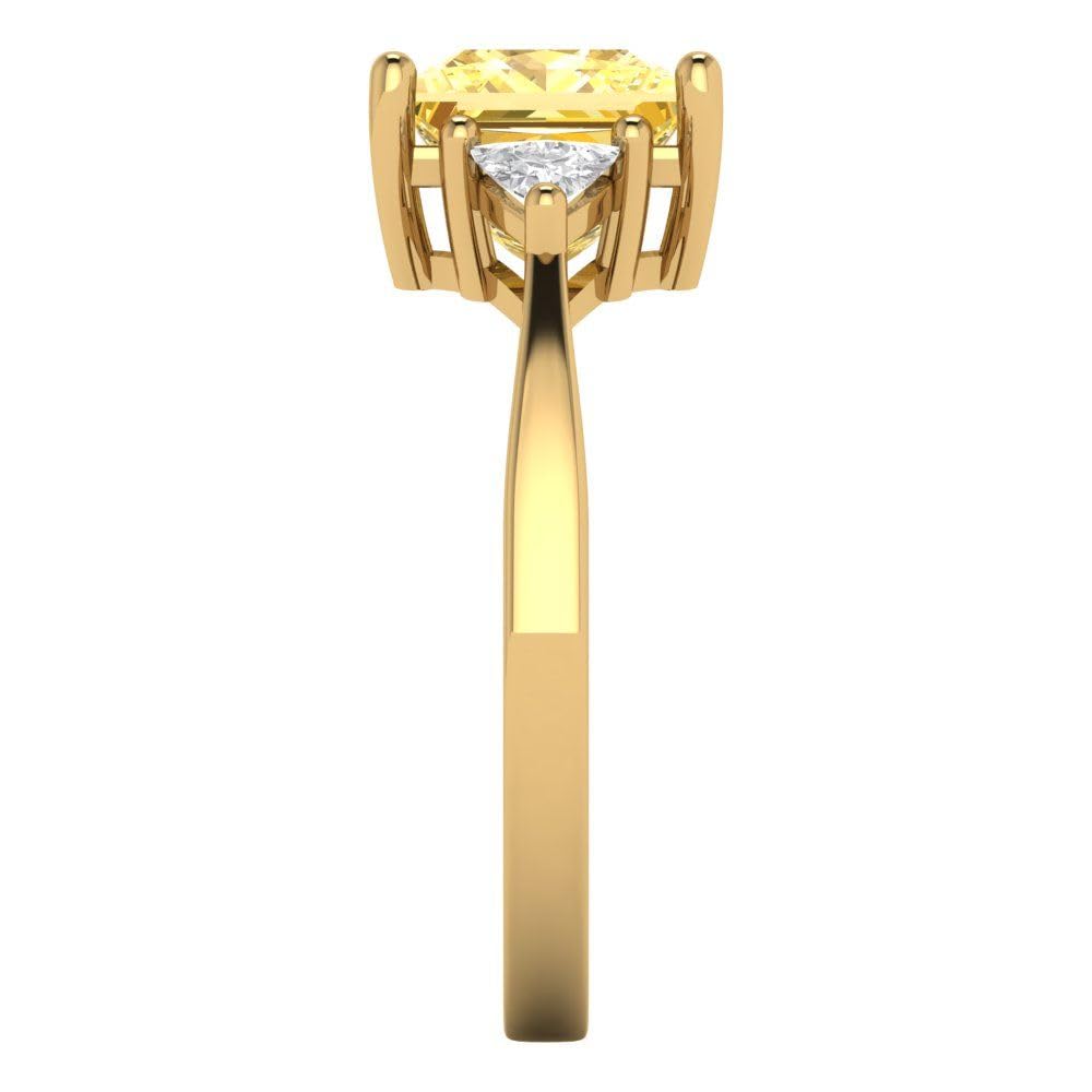 Clara Pucci 2.3ct Princess Trillion cut 3 stone Solitaire Citrine Designer Wedding Bridal art deco Anniversary Ring 14k Yellow Gold 7.75