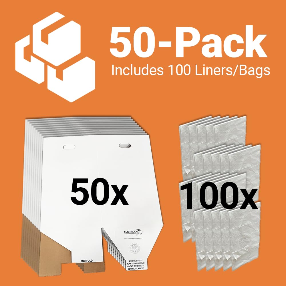 Customizable 42-Gallon Cardboard Trash, Waste & Recycling Containers (50 Pack, White) – Add Your Logo and Text for Any Occasion Including Trade Shows, Weddings, Events, Concerts & Large Gatherings