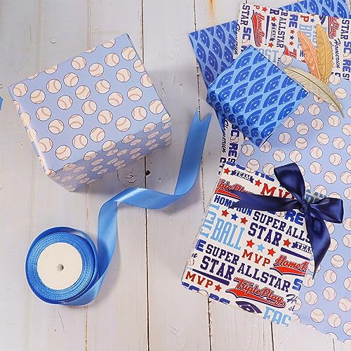 Dtiafu Baseball Wrapping Paper - 12 folded sheets with 4 classic baseball designs - Birthday Wrapping Paper for Boys Kids Men Sport Party - 20 X 28 Inches Per Sheet