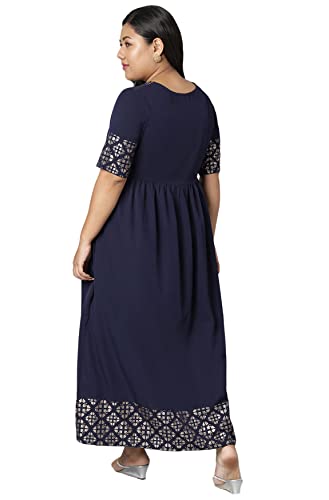 Janasya Indian Women's Plus Size Dark Blue Poly Crepe Kurta(PJNE3363-KR-A-5XL)