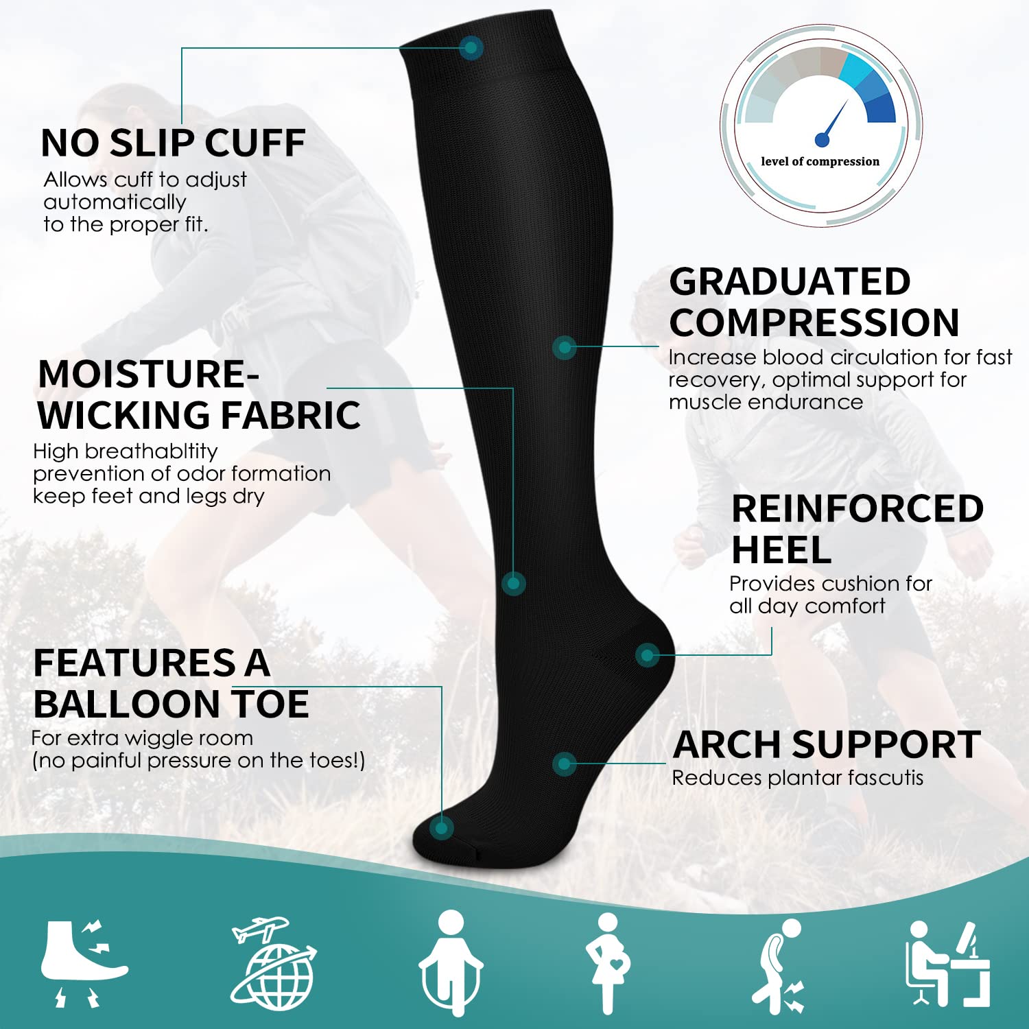 COOLOVER Compression Socks for Women and Men Circulation(3 Pairs)-Best Support for Running, Athletic, Nursing, Travel