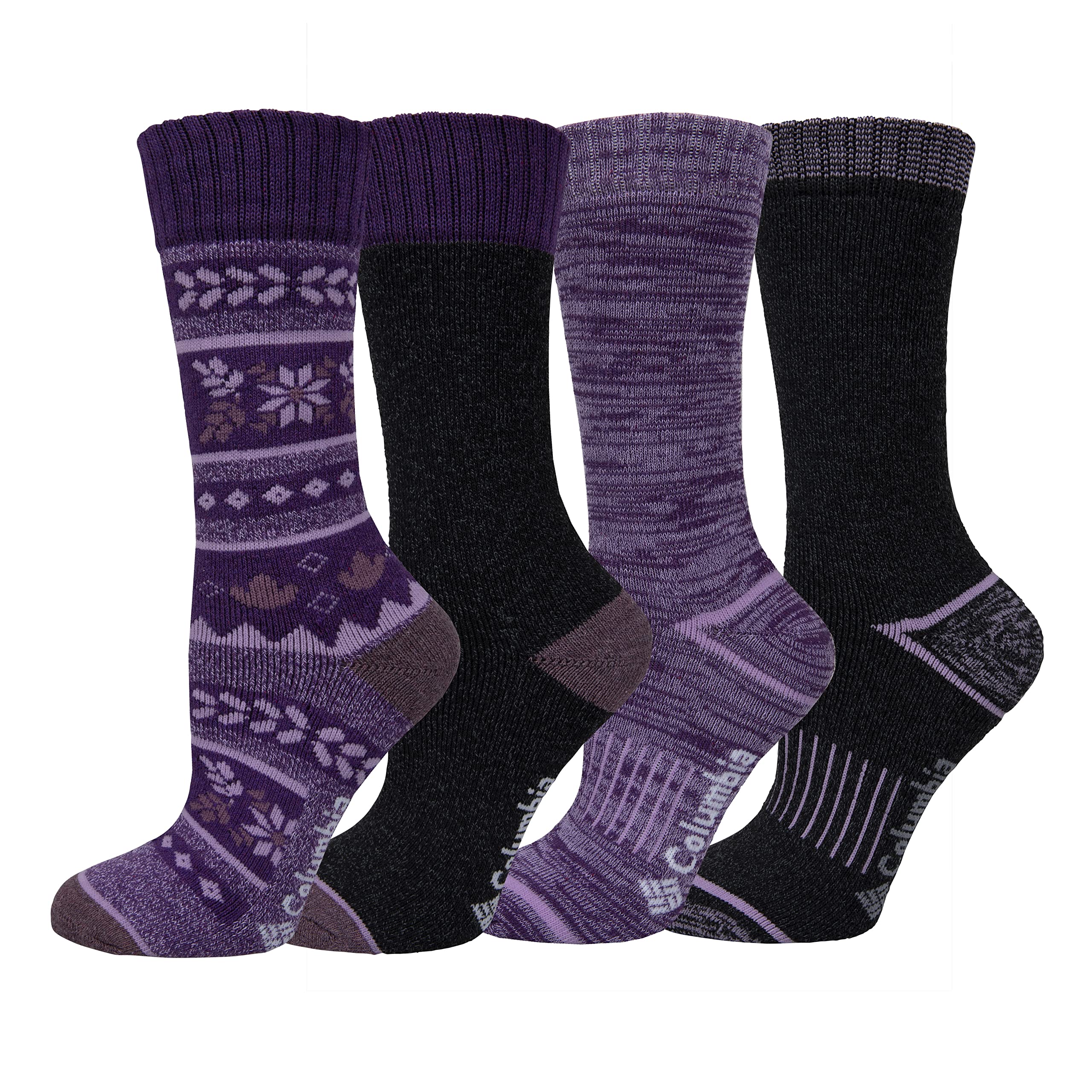 Columbia Women's Triangles Winter Soltice Crew Socks 4 Pair, Wild Iris/Char/W.Iris/Char, One Size