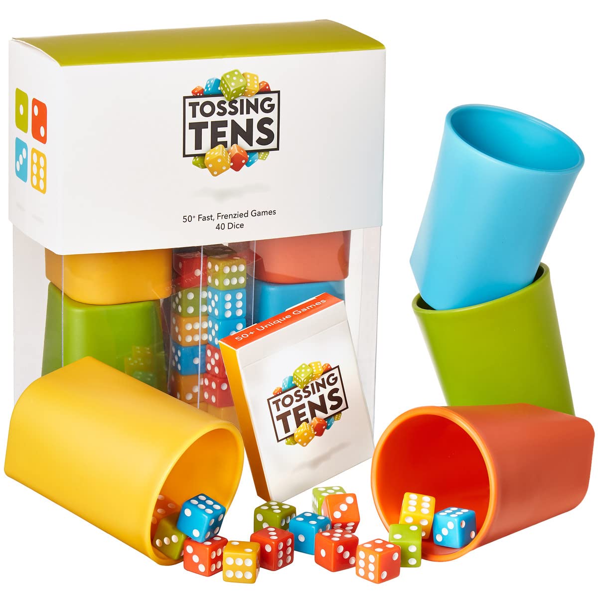 Deluxe Tossing Tens Dice Game Cups Edition - Includes 40 Dice, 4 Cups, & Over 50 Games!