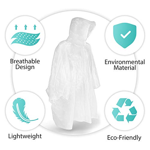 Disposable Rain Ponchos for Adult, Waterproof Plastic and Drawstring Hood, Clear (20 Pack)