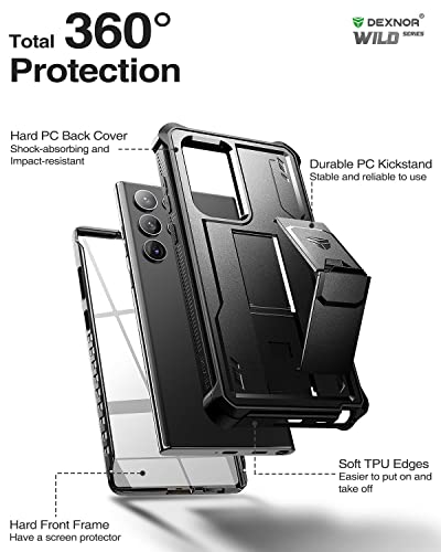 Dexnor for Samsung Galaxy S22 Ultra Case/6.8 inches, [Built in Screen Protector and Kickstand] Heavy Duty Military Grade Protection Shockproof Protective Cover for Samsung Galaxy S22 Ultra 5G,Black
