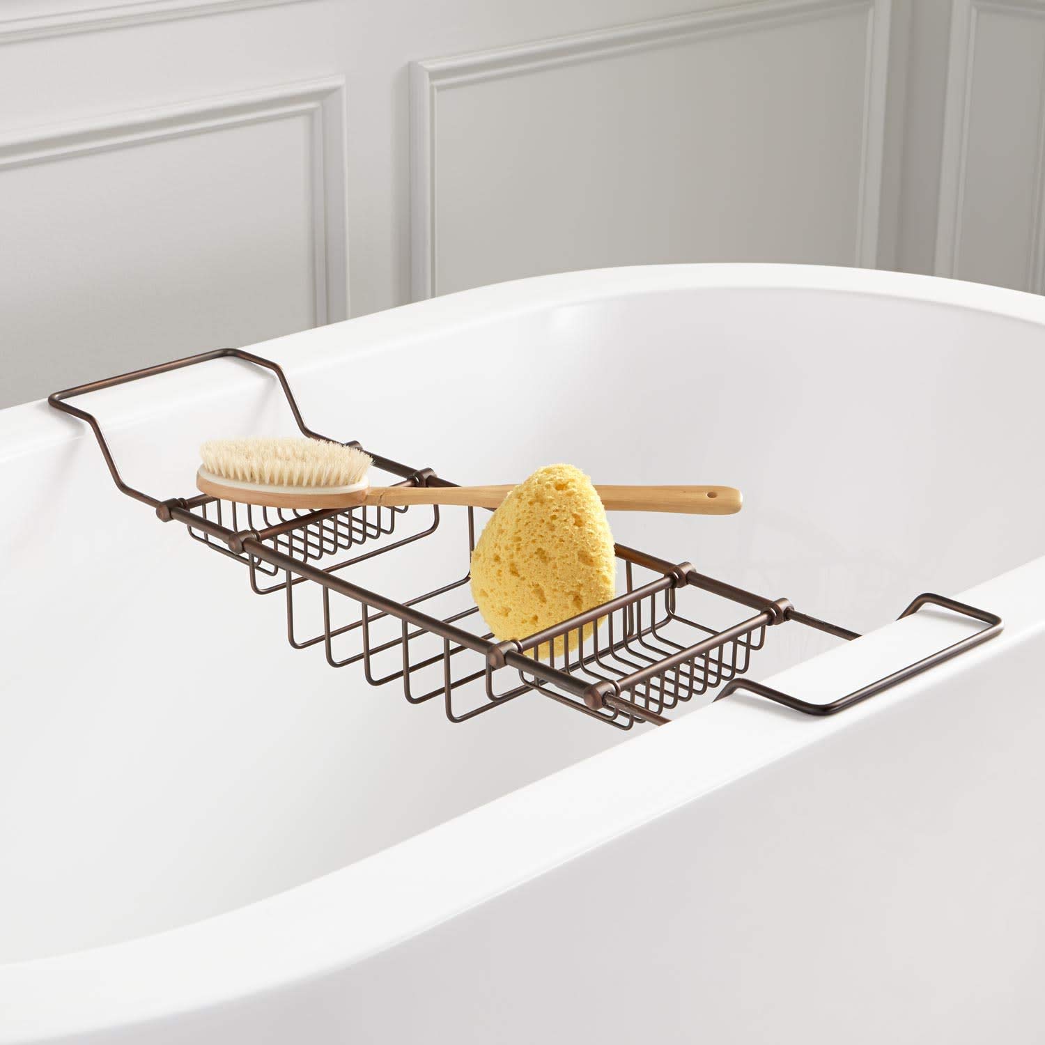 Signature Hardware 902478-R Nottingham Brass Tub Caddy with Reading Rack