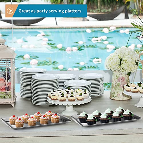 Sanbege 3 Pcs 304 Stainless Steel Serving Platters, 12.6" Rectangle Dinner Plates, Brushed Nickel Organizer Tray for Camping, BBQ, Party, Buffet, Appetizer Serving or Decorations Organization
