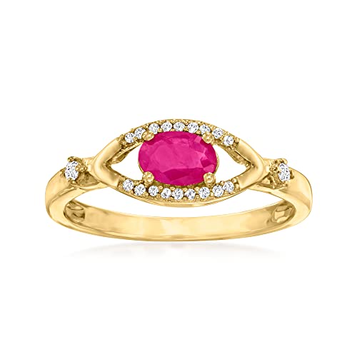 Canaria 0.40 Carat Ruby Evil Eye Ring With Diamond Accents in 10kt Yellow Gold. Size 8