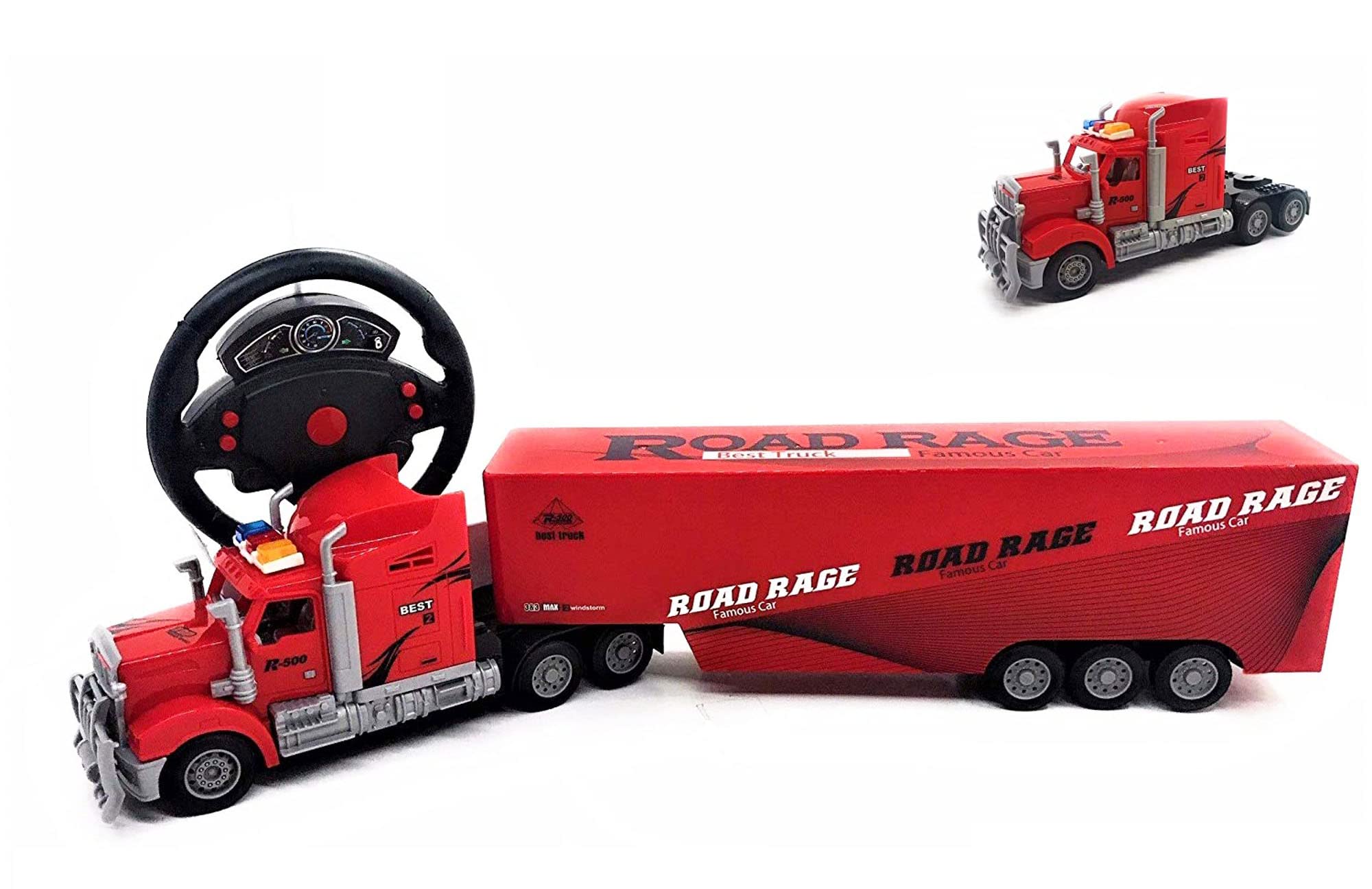 Children's Fun Interactive Battery Operated Lights & Sounds Semi Truck Trailer 23" Transporter Big Rig Super Duty Hauler - Red