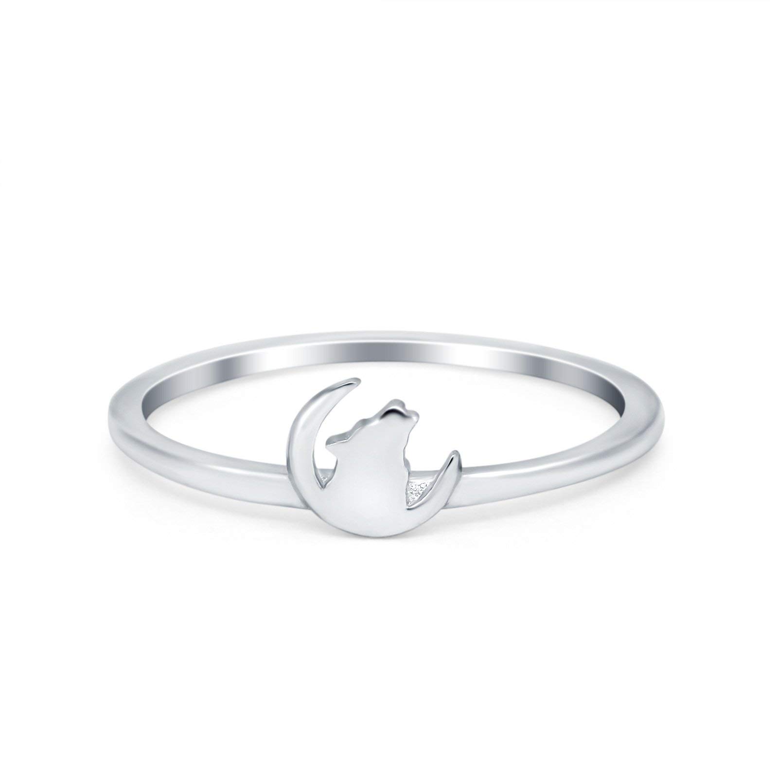 Blue Apple Co. Sterling Silver Size-10 Howling Wolf on Moon Ring Band 925 Sterling Silver