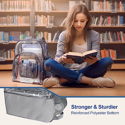 Cambond Clear Backpack - Heavy Duty Transparent Backpacks for Adults Reinforced Straps See-Through Bag for School Work (Large,Grey)