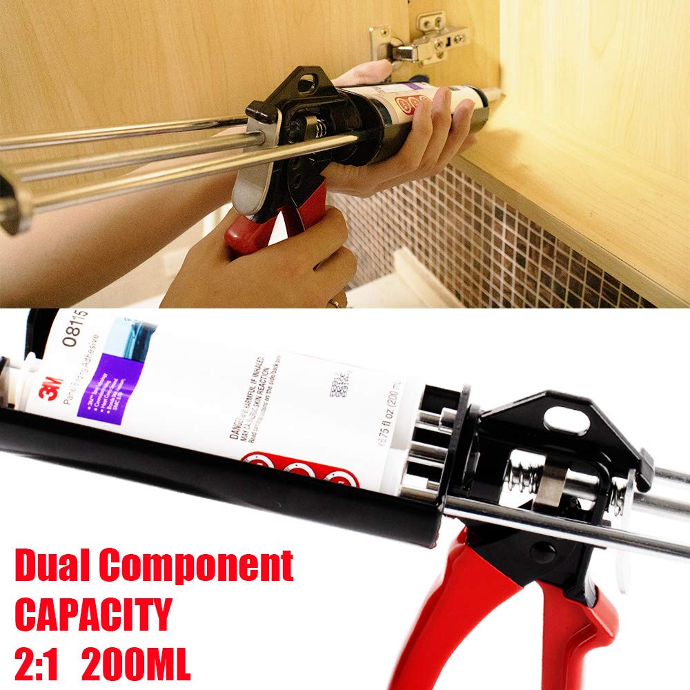 Dual Epoxy Gun for 200 mL/6.75 fl oz (2:1 Mix Ratio) Double Cartridge Panel Bond 08115-08116 (Scarlet & Black)