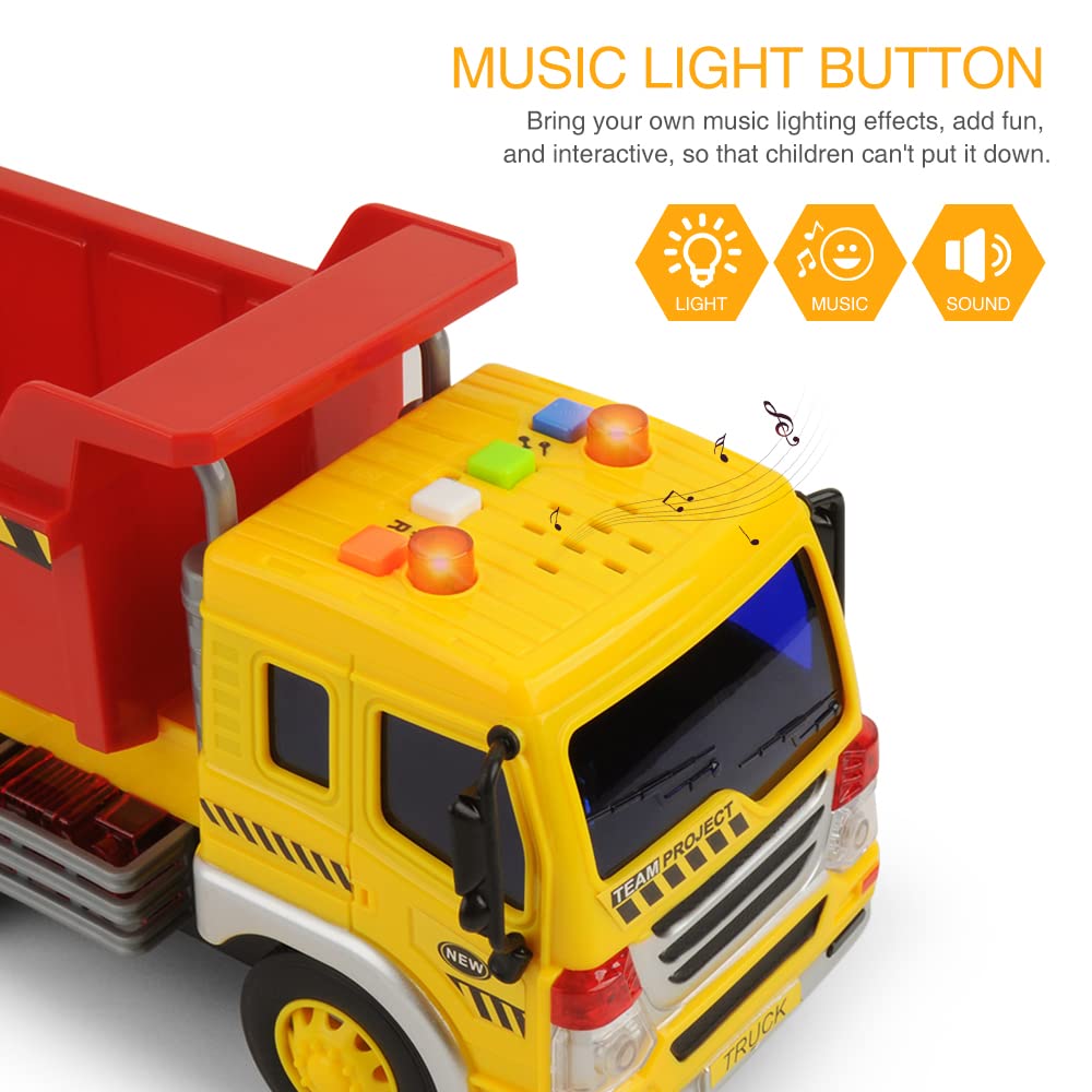 TOYABI 1:16 Scale Realistic Construction Dump Truck Toy Set with Lights & Sounds - Perfect for Boys Age 3-7