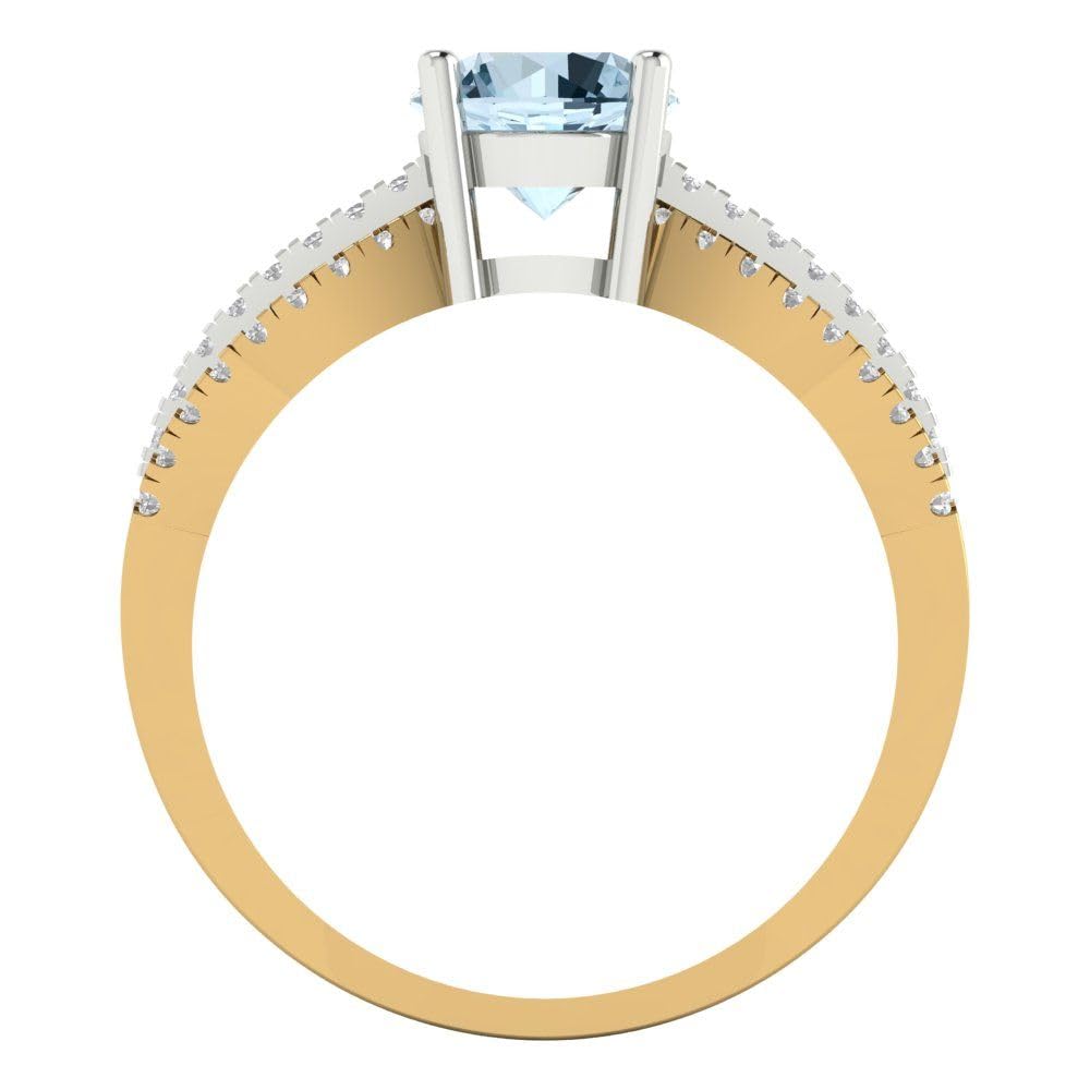 Clara Pucci 1.35 ct Round Cut Solitaire W/Accent Blue Simulated Diamond Bridal Wedding Statement Ring 18K yellow & White Gold Size 5