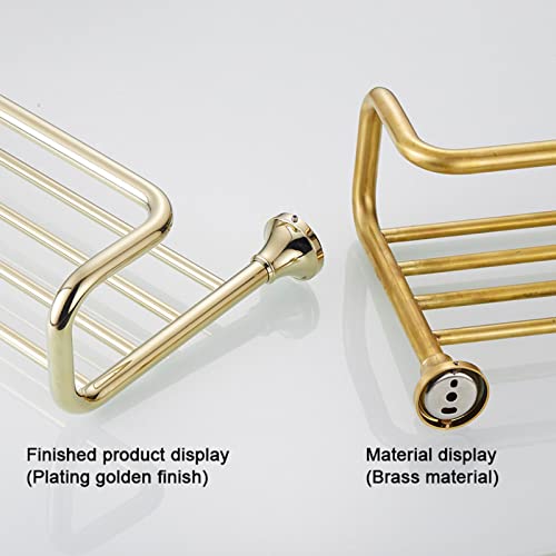 Golden Wall Mounted Bath Towel Rack 2 Layer, Durable Brass Towel Bar Length 60cm Modern Simple Towel Holder for Bathroom Kitchen Home Décor-60x26.5cm