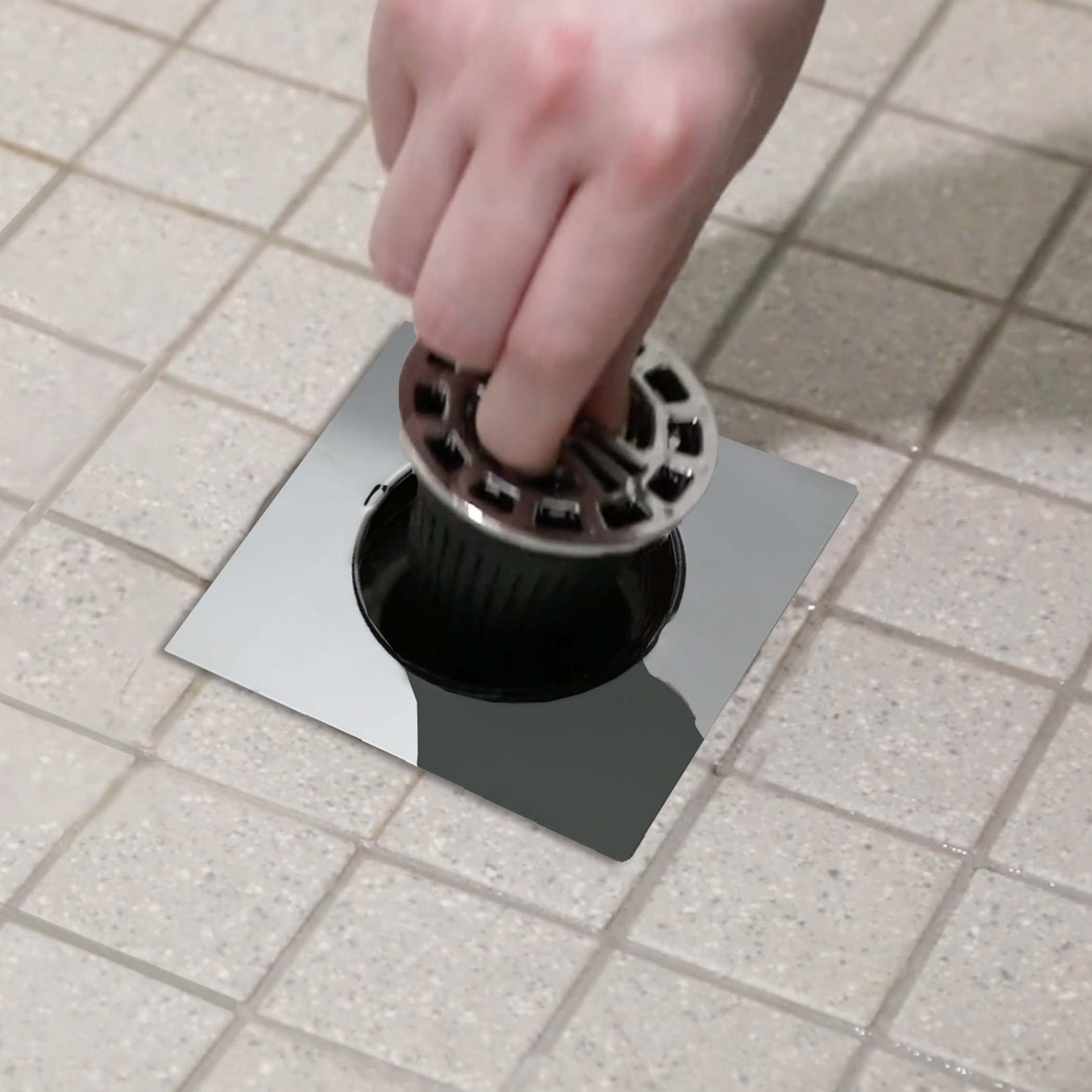 Danco Square Shower Drain Hair Catcher for Stand-Alone Shower Drain, 4-1/4 in. Shower Drain Cover, Shower Drain Protector, Chrome (11015)