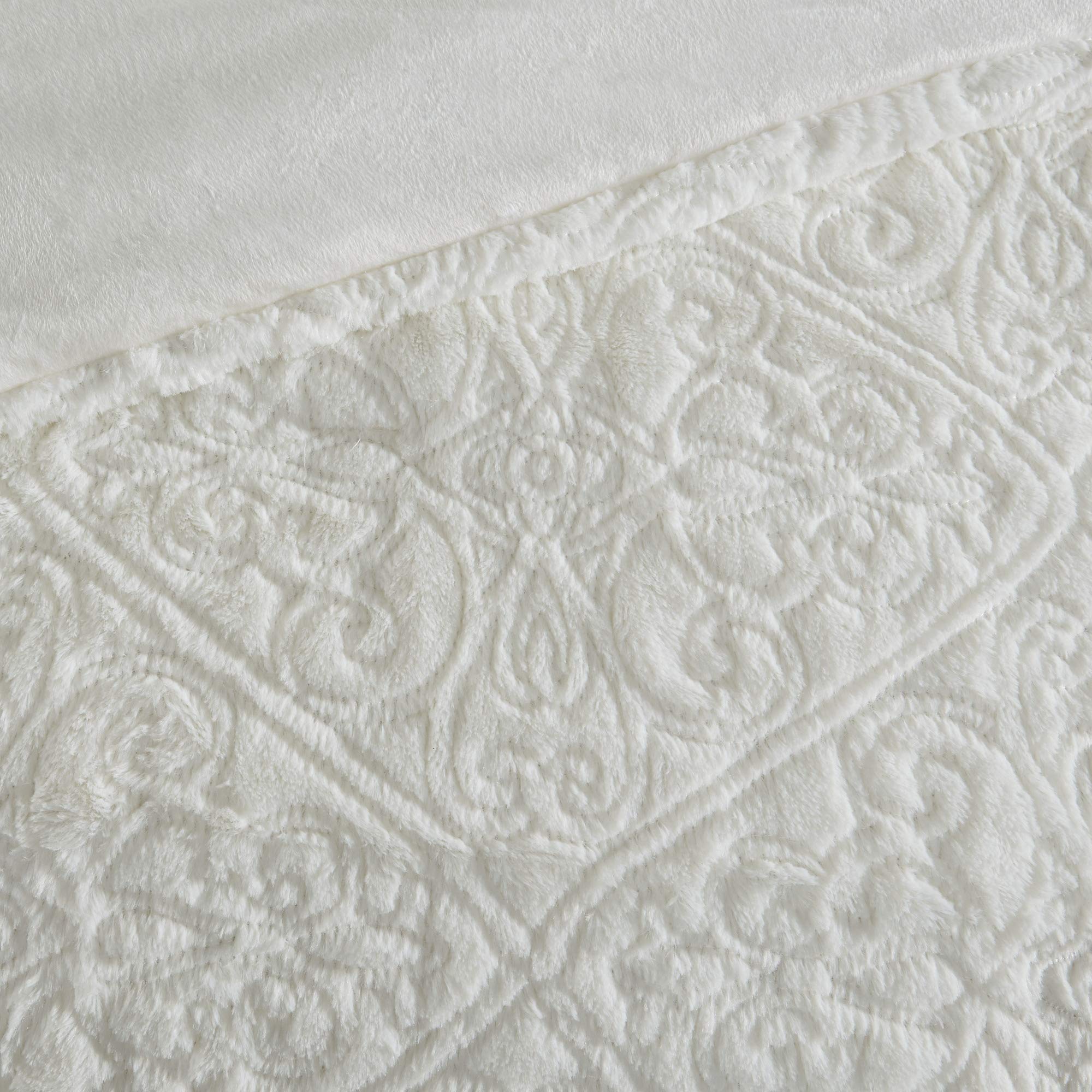 Madison Park Bismarck Full/Queen Size Bed Comforter Set - Ivory, Embroidered Medallion – 3 Pieces Bedding Sets – Faux Fur Plush Bedroom Comforters (MP10-2000)