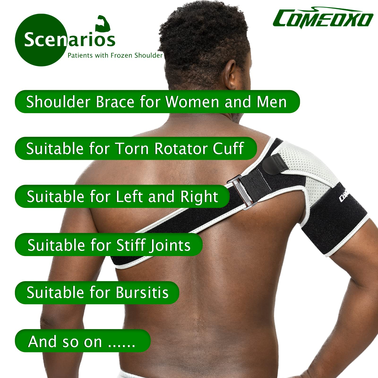 COMEOXO Shoulder Brace, Shoulder Support for Women and Men - for Torn Rotator Cuff, Dislocated Shoulder, Pain Relief, Support and Compression, Shoulder Sling for Shoulder Stability and Recovery, Fits Left and Right Arms (Size:Medium)