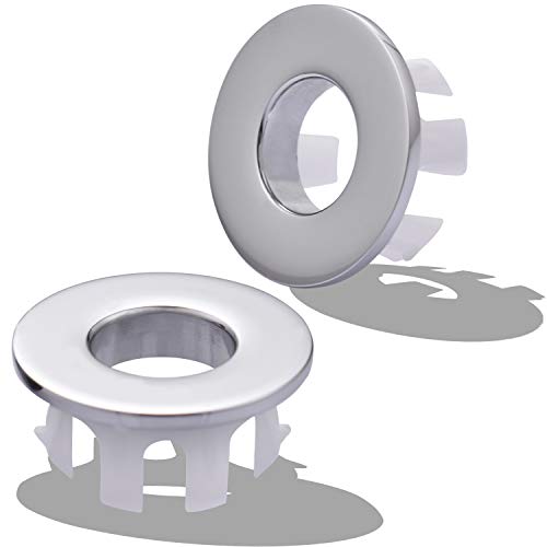 COMELITE Bathroom Sink Overflow Trim-Ring - 304 Stainless Steel Sink Mesh Hole Overflow Covers, Round Insert in Hole Round Caps, Brushed Silver, Pack of 2