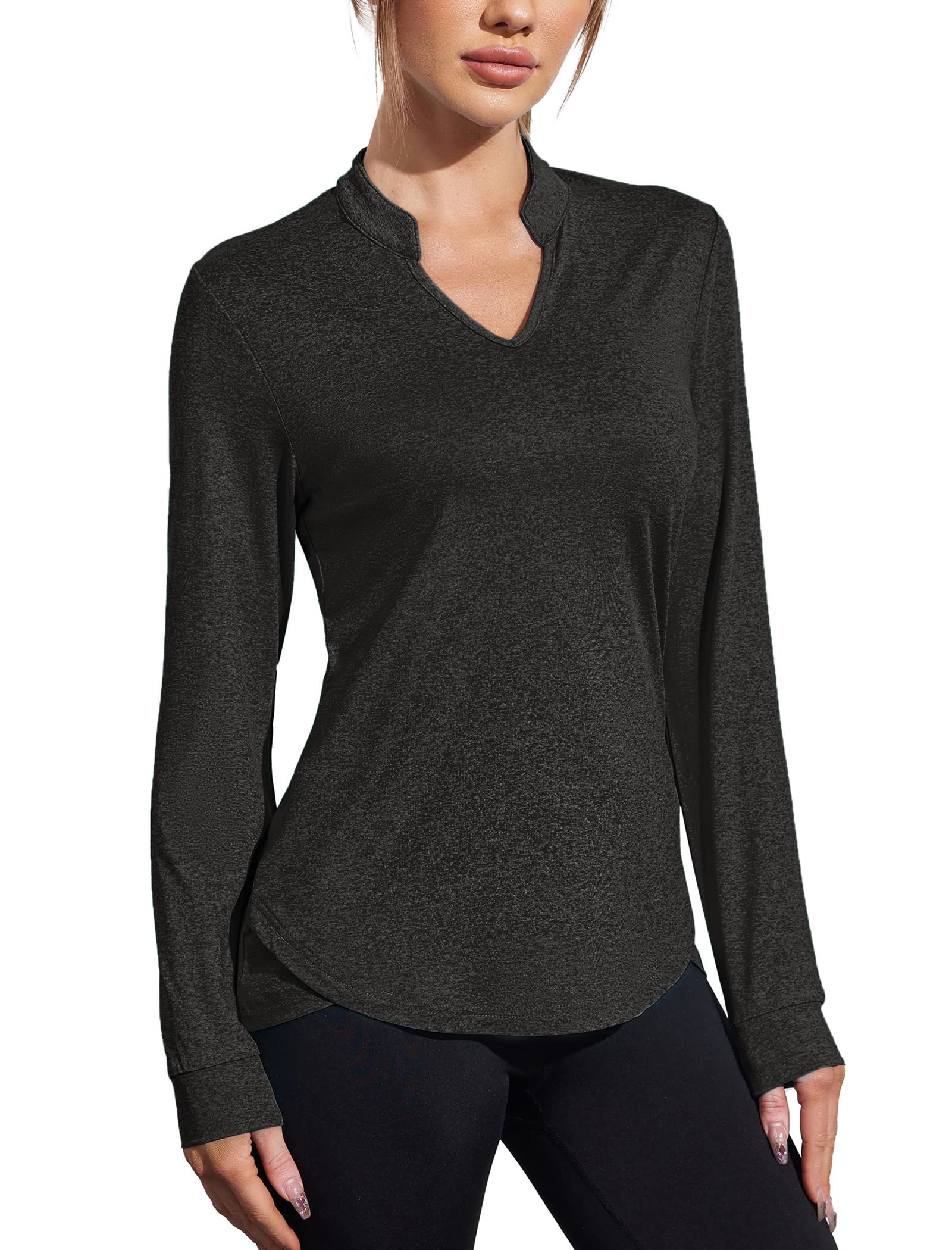 COOrun Long Sleeve Workout Shirts for Women Yoga Athletic Casual Tops Gym Running Breathable Shirt Quick Dry A_Blue Medium