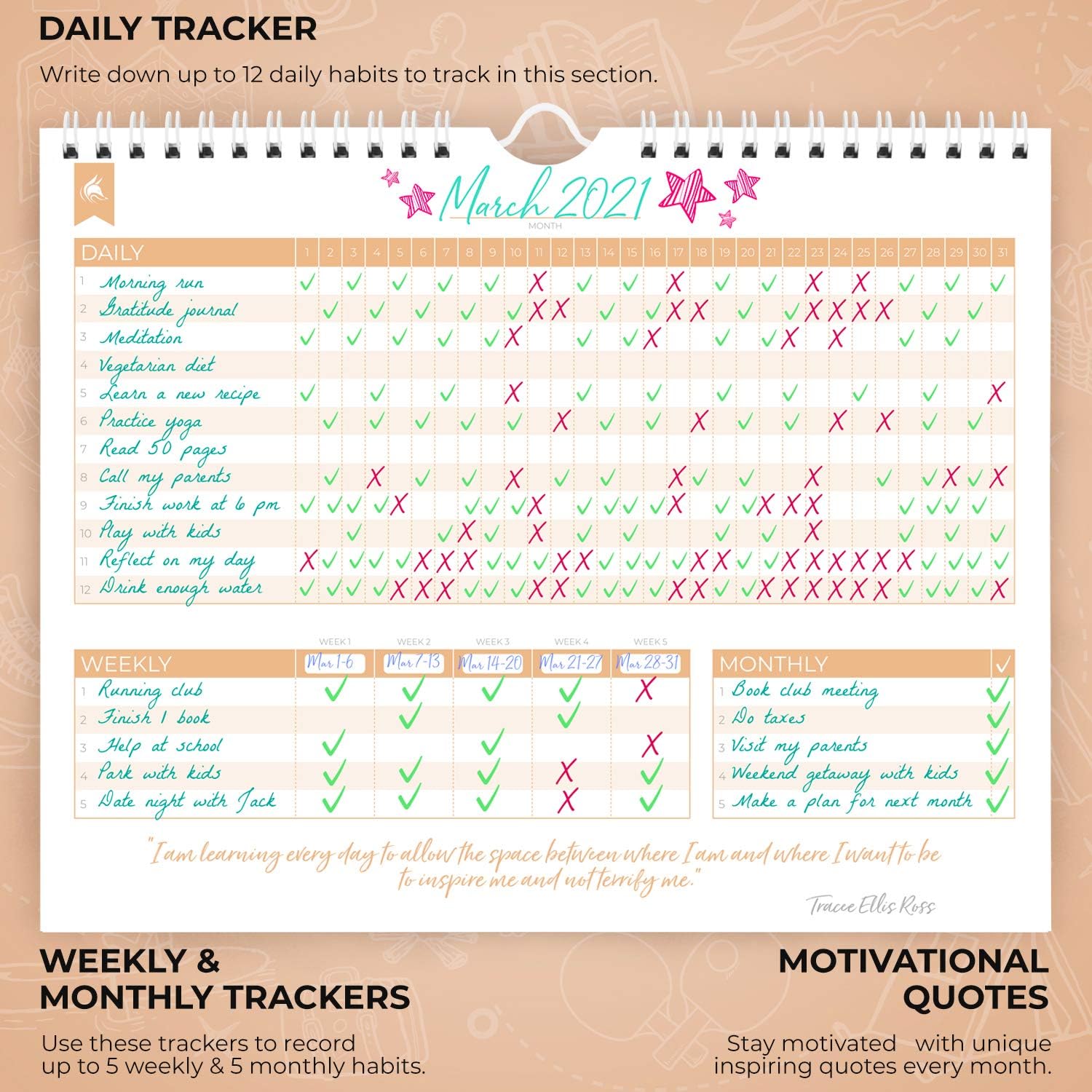 Clever Fox Habit Tracker Calendar – Inspirational Goal Tracker and Habit Calendar for Atomic Habits – Colorful Habit & Goal Planner Journal to Boost Productivity – 24 Months, 10″ x 8″ (Black)