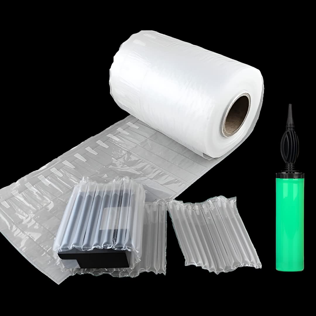 BZQZDAI 7.87" × 33 Feet Tear-able Air Column Rolls Inflatable Air Cushioning Wrap Roll Packaging Air Bubble Cushion Film for Packing,Shipping and Moving with Free Pump
