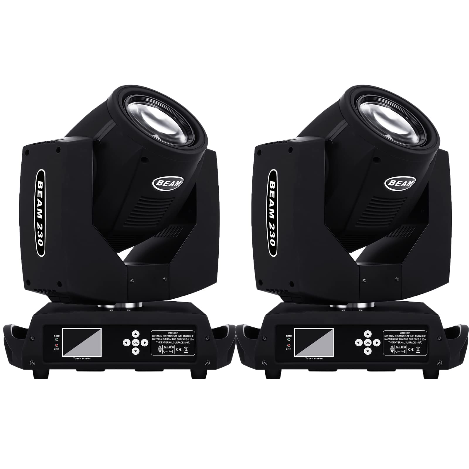 Samger 2 Pack 230W 7R Moving Head Stage Light 16 Prism 7 Colors 17 Gobo Patterns Pan and Tilt Rotating DJ Lights with LCD Display Supporting DMX512 for Wedding Party Disco Music Club Lighting Effect