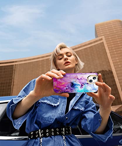 Hocase for iPhone 14 Plus Case, (with Built-in Screen Protector) Shockproof Slim Soft TPU+Hard Plastic Full Body Protective Case for iPhone 14 Plus (6.7" Display) 2022 - Watercolor Marble