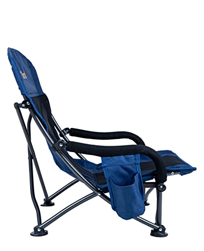 iClimb Low Wide Beach Camping Folding Chair with Side Pocket and Carry Bag (1, Navy)