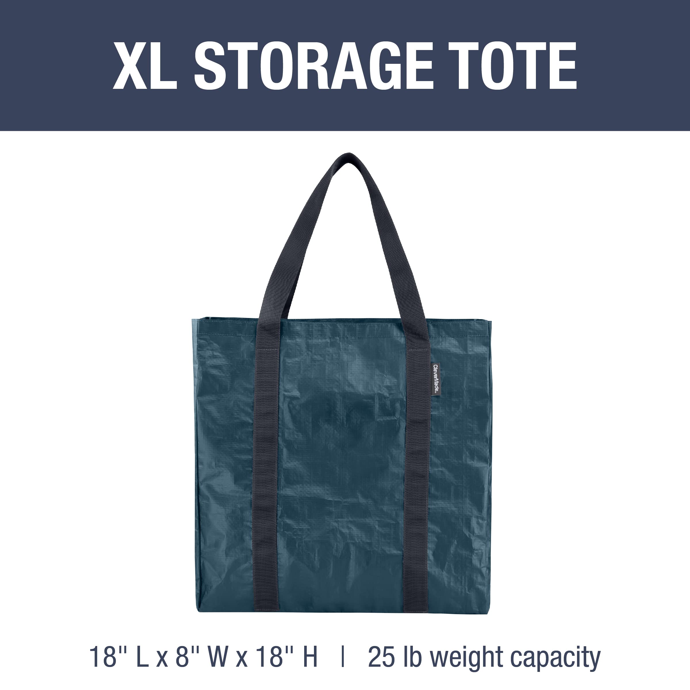 CleverMade 2 Pack Storage Tote, Tall Frakta Shopping Bag, Heavy Duty Multi-Purpose Bags for Moving, Grocery Shopping, and Toting; Ocean Blue, Large