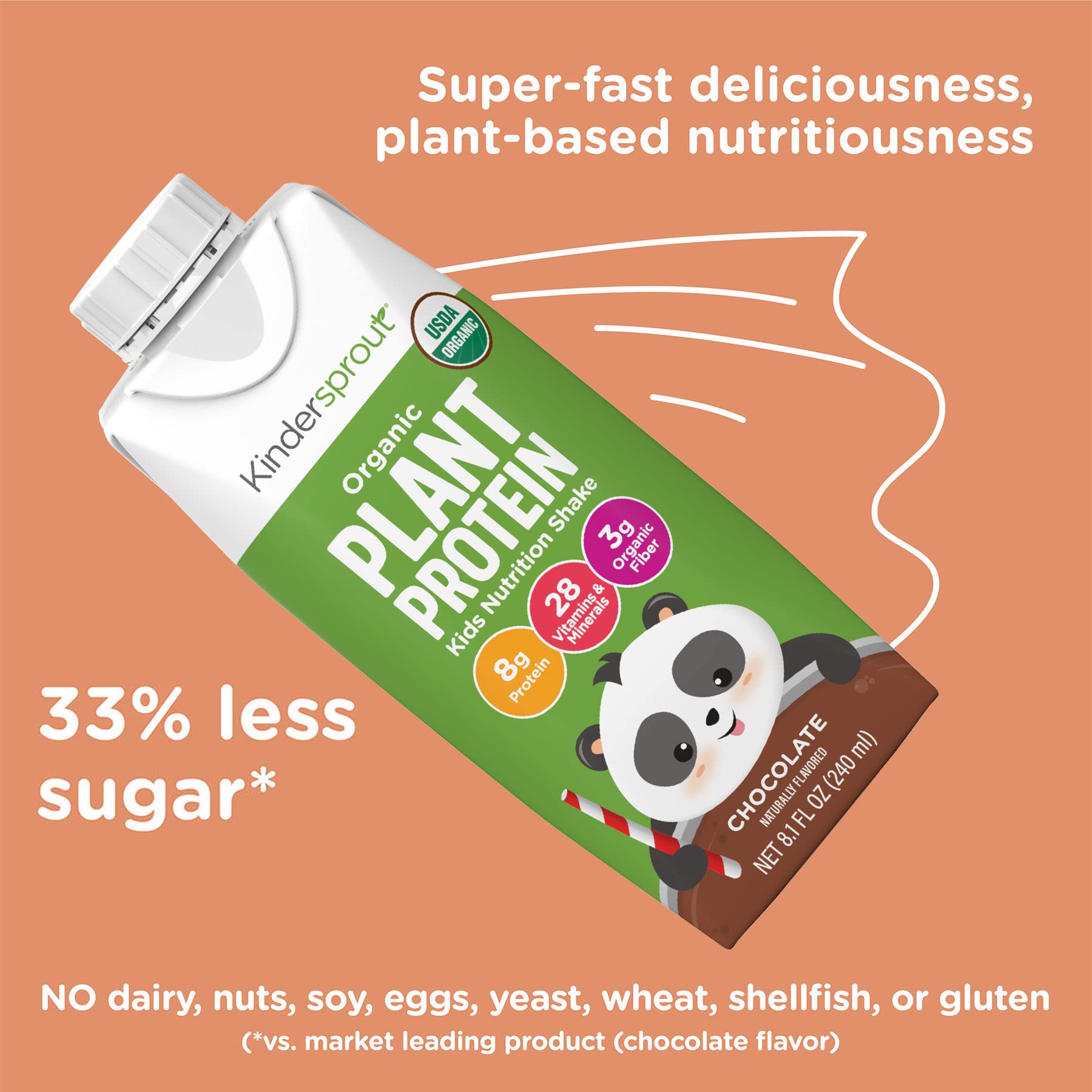 KinderSprout Protein Shake | Organic & Plant Based, Great for Kids | On-the-go and Lunchbox Safe | 28 Vitamins, 8g Plant Protein, 3g Fiber | Doctor Formulated | Chocolate, 12-pack